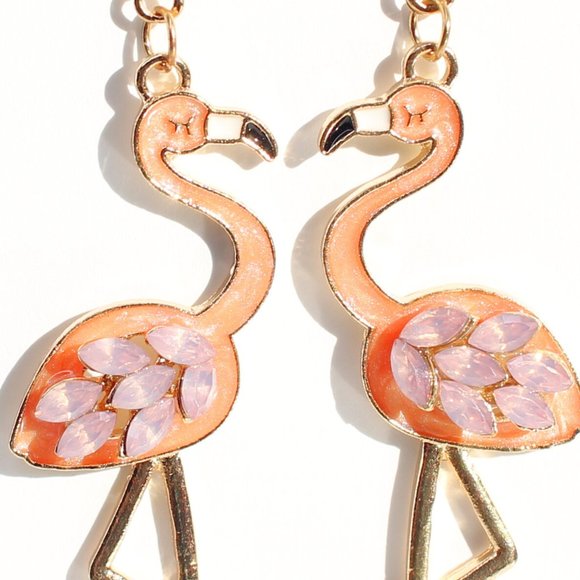 Jewelry | Womens Pastel Milky Pink Rhinestone Enamel Flamingo Gold Tone ...